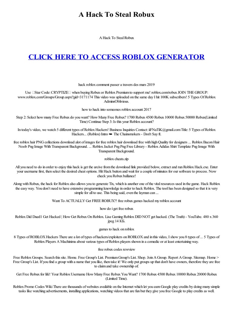 Click Here To Access Roblox Generator: A Hack To Steal Robux | PDF ...
