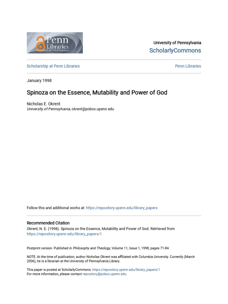 Spinoza - Essence, Mutability and Power of God | PDF | Substance Theory ...