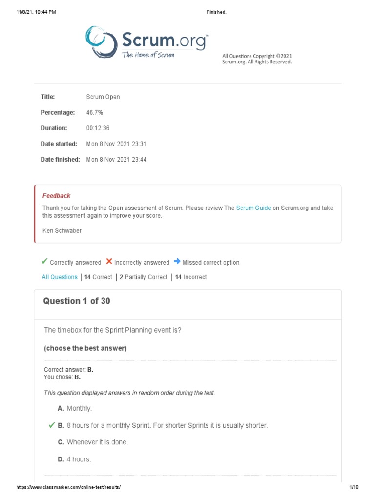 Scrum Test 1 | PDF | Scrum (Software Development) | Cognition