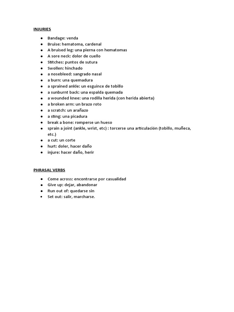 Unit 2. Vocabulary Injuries. Phrasal Verbs | PDF