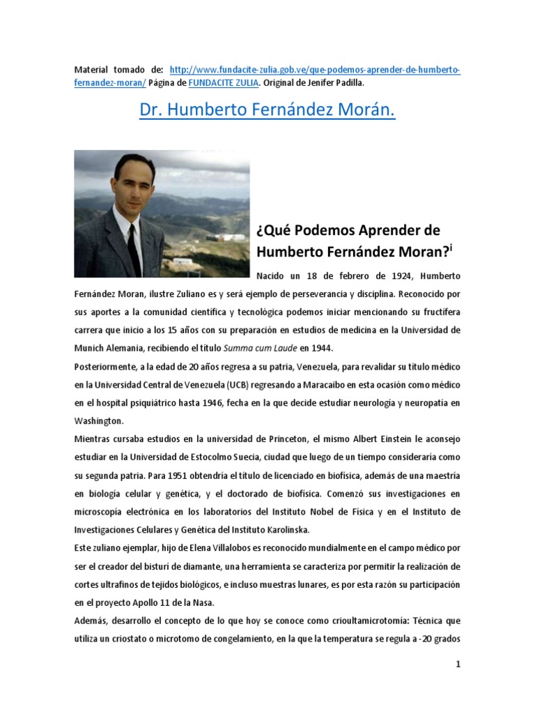 Biografía resumida de Humberto Fernández Morán | PDF | Science