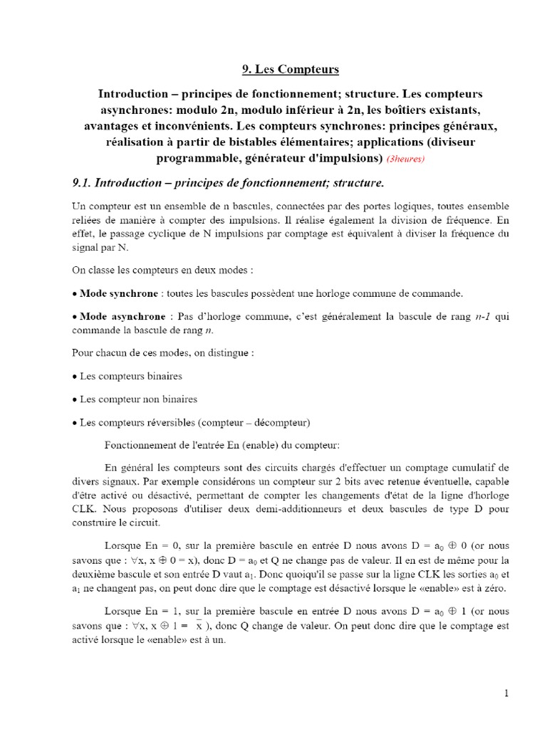 Les Compteurs Introduction Principes de Fonctionnement Structure. - PDF ...