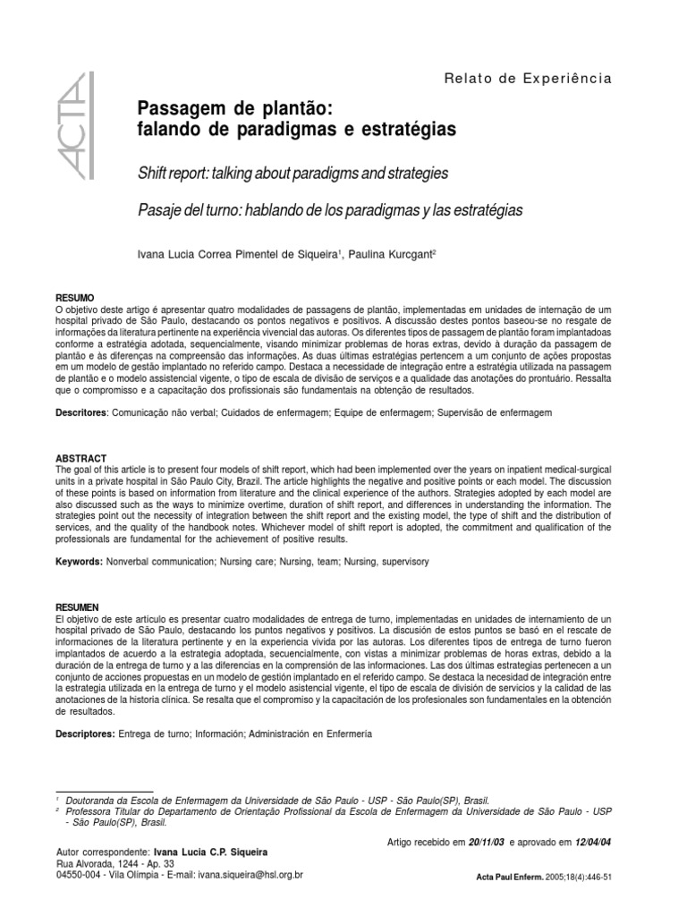 Modelos de Passagem de Plantão em Enfermagem | PDF | Enfermagem | Tempo