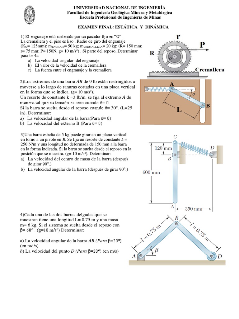 Examen Final Estatica y Dinamica Uni 2020-I - Env1 | PDF