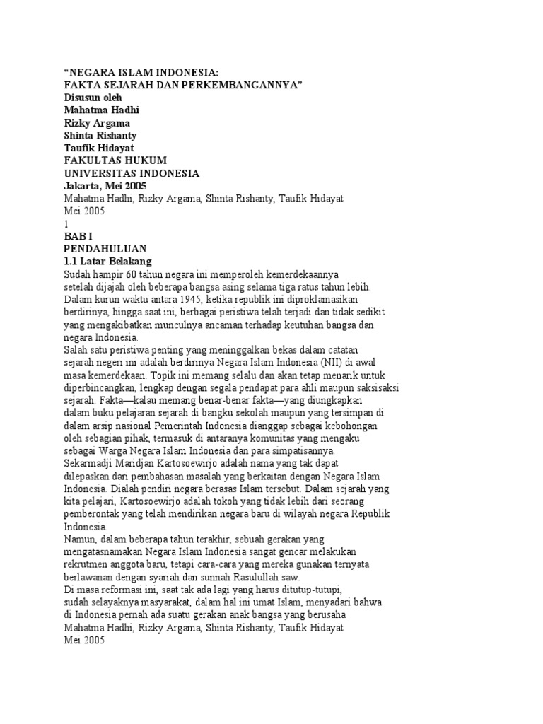 SEJARAH DAN PERKEMBANGAN NEGARA ISLAM INDONESIA | PDF
