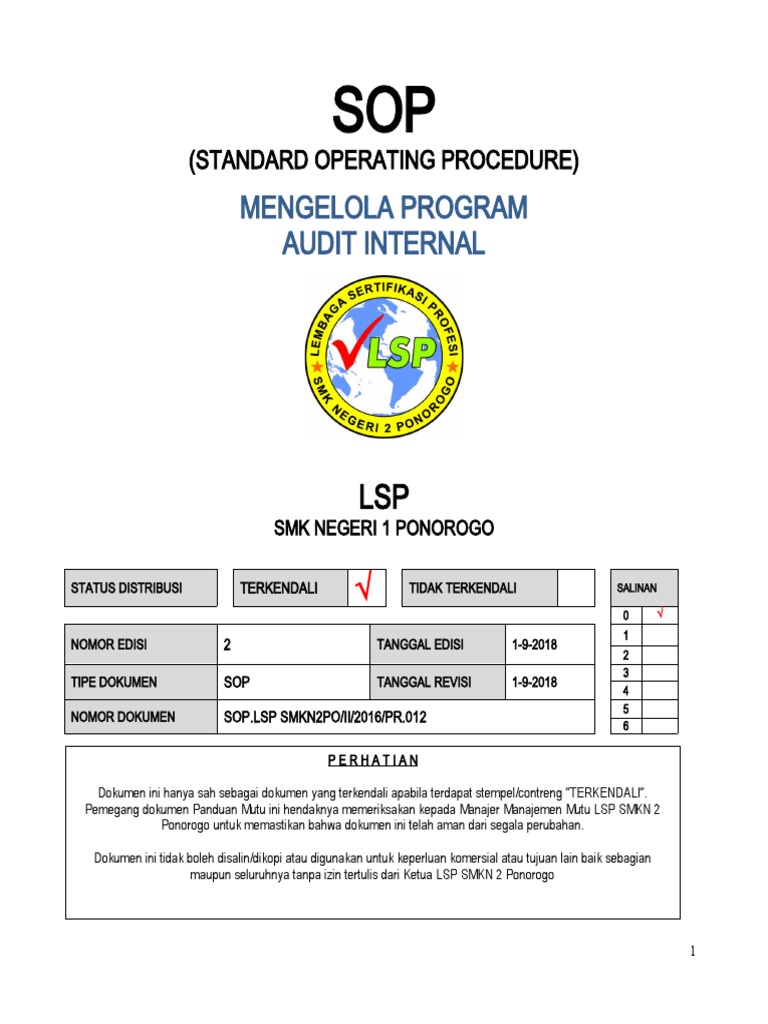SOP Audit Internal LSP SMK Ponorogo | PDF