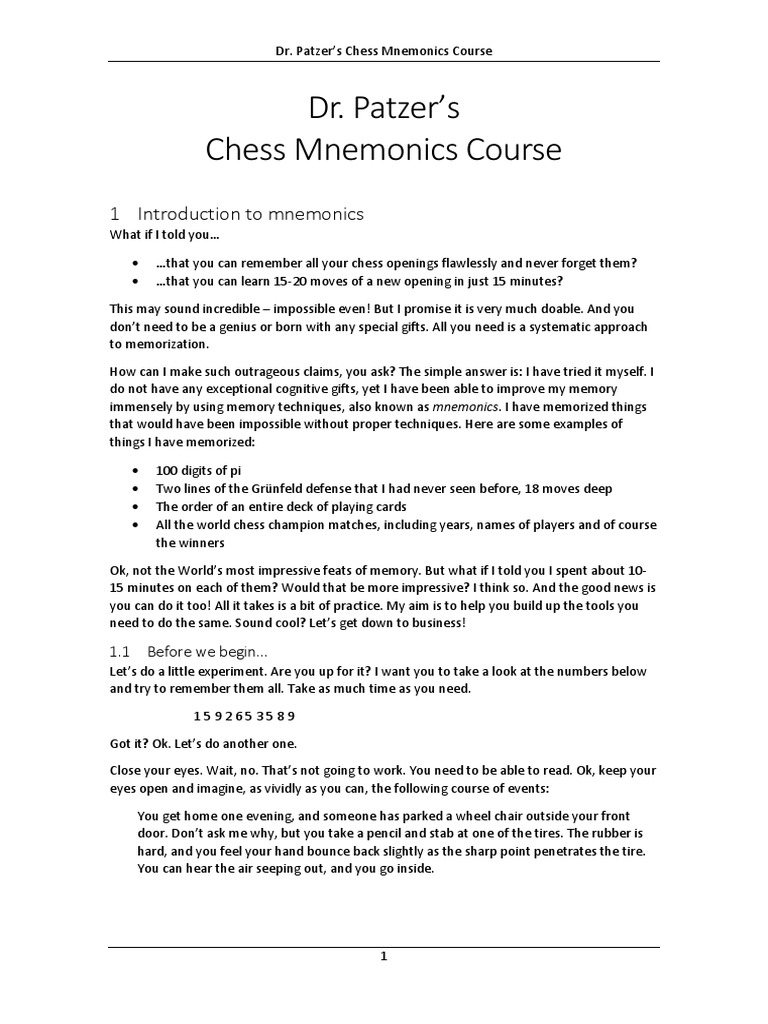 Dr. Patzer's Guide to Chess Mnemonics | PDF | Memory | Mnemonic
