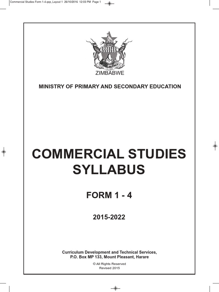 Commercial Studies Syllabus: Form 1 - 4 | PDF | Retail | Business