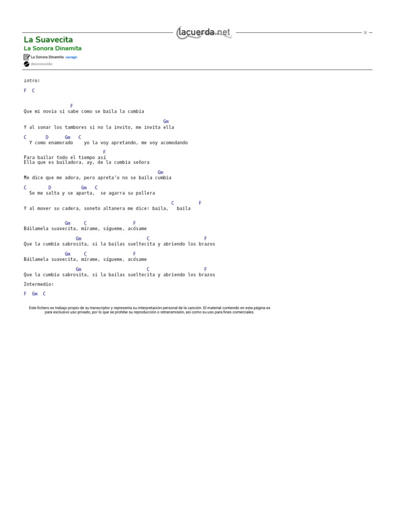 LA SUAVECITA, La Sonora Dinamita - Acordes | PDF