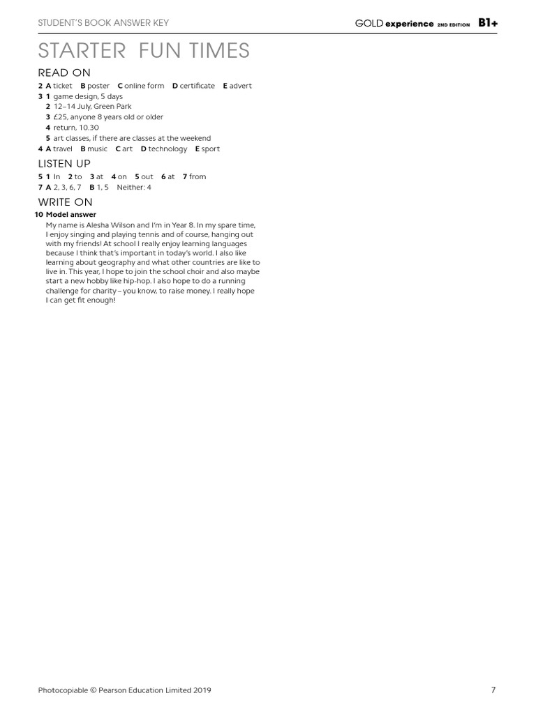 Gold Exp B1P SB Answer Key | PDF | Clothing | Jeans