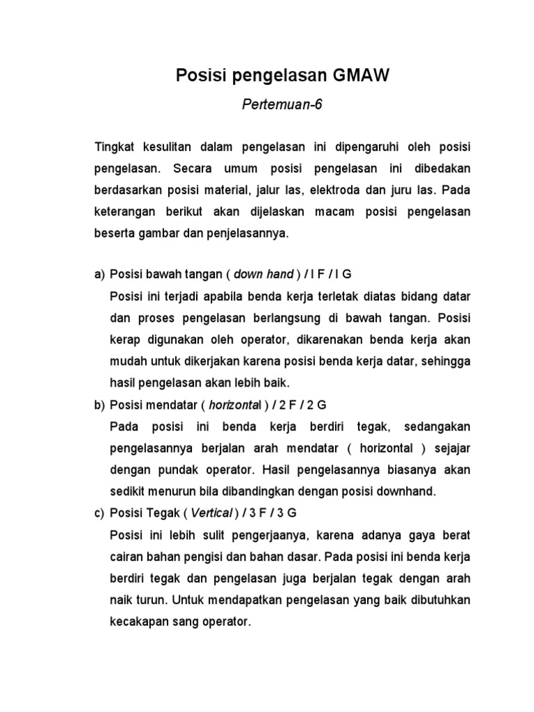 Posisi Pengelasan GMAW dan Penjelasannya | PDF