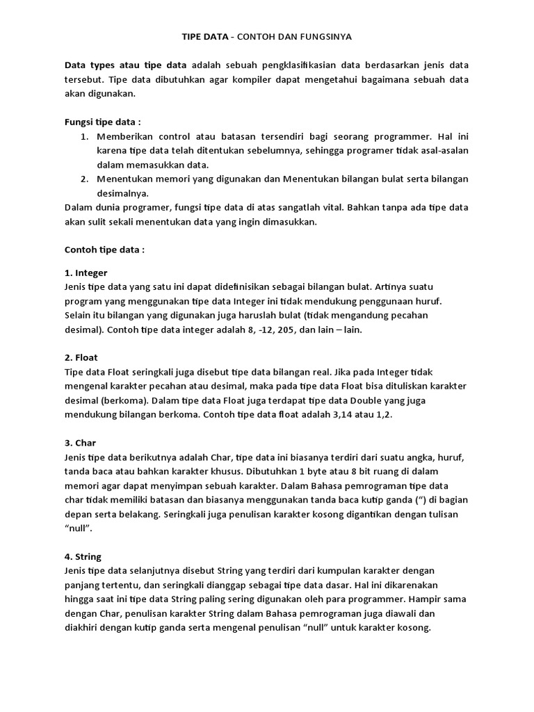Tipe Data: Contoh dan Fungsinya | PDF | Karier & Perkembangan