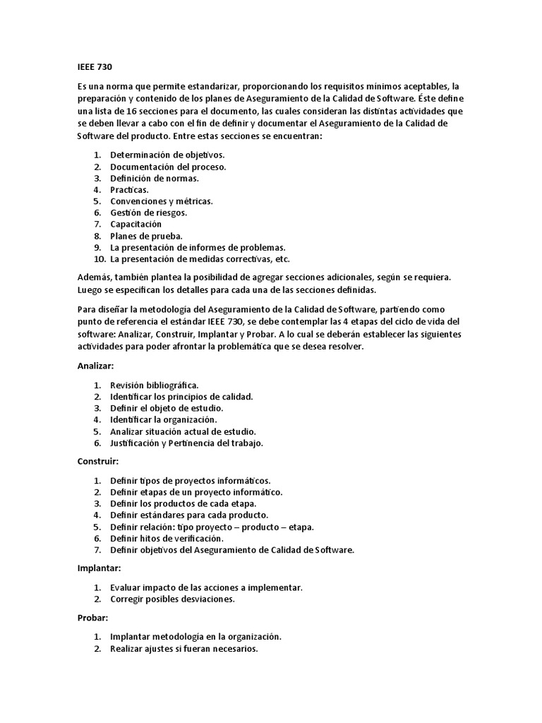 IEEE 730 Calidad Software | PDF | Software | Calidad (comercial)