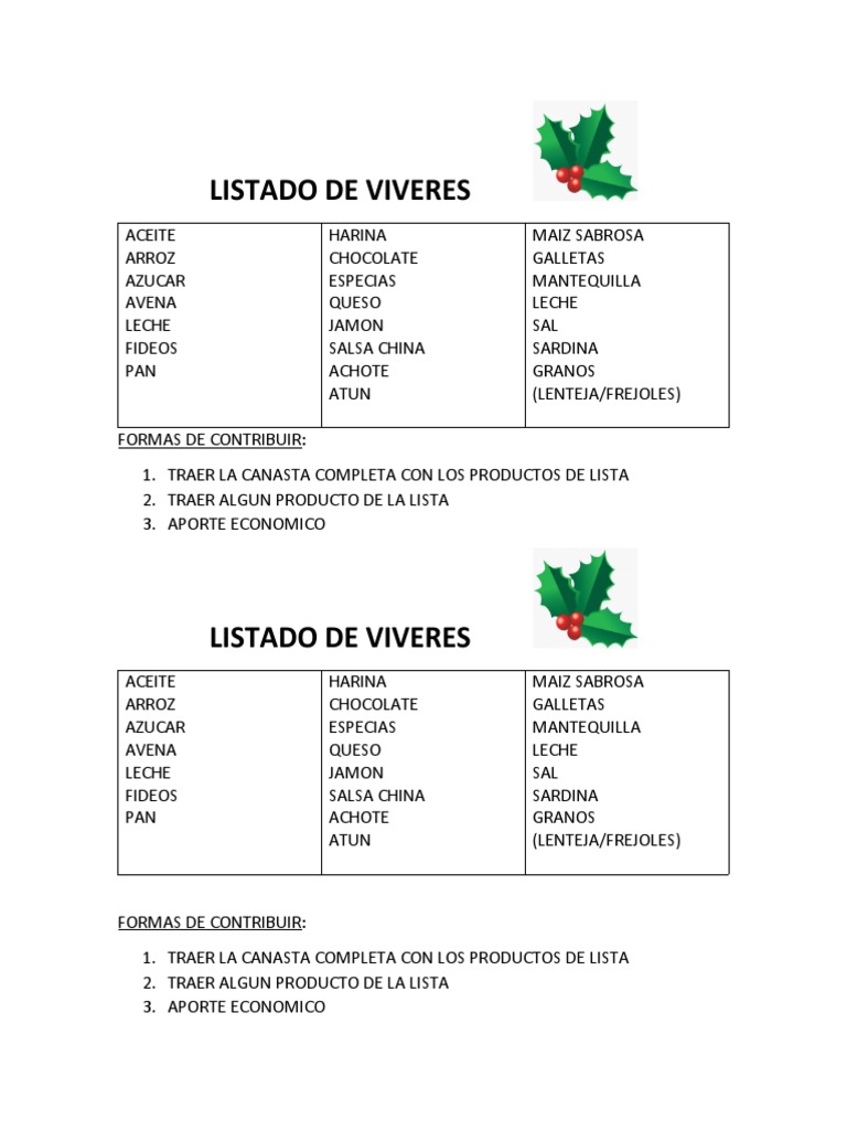 Listado de Viveres | PDF