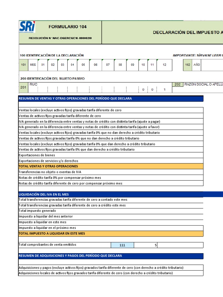 Formulario 104 | PDF | Impuesto al valor agregado | Impuestos