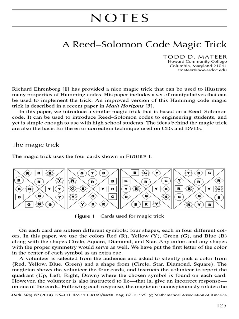 A Reed-Solomon Code Magic Trick | PDF | Field (Mathematics) | Code