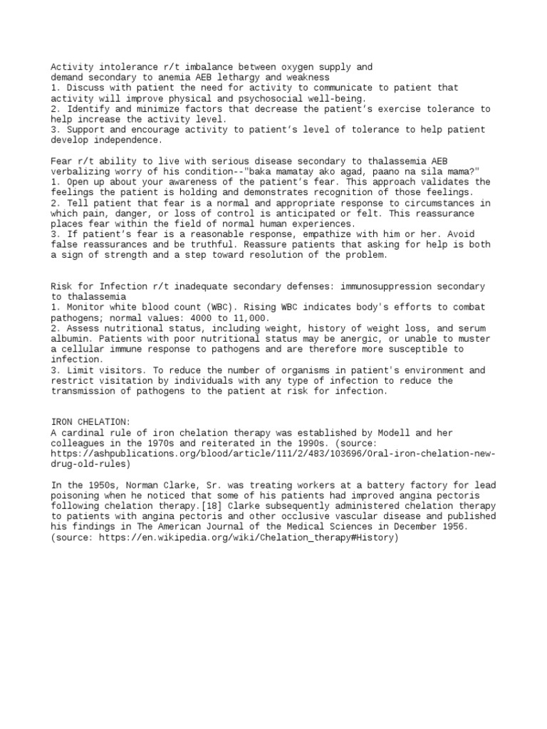 Thalassemia Nursing Diagnosis and Care | PDF | Infection | Clinical ...