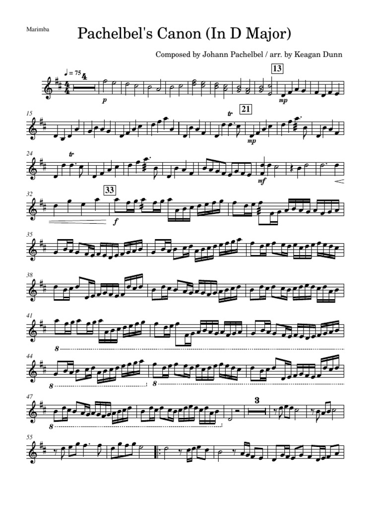 Pachelbels Canon in D Major - Concert Band-Marimba | PDF | Musical ...