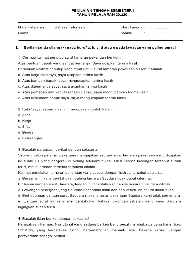 1 - Soal PTS B.Indo Kelas XII Ganji-PKBM | PDF | Karier & Perkembangan