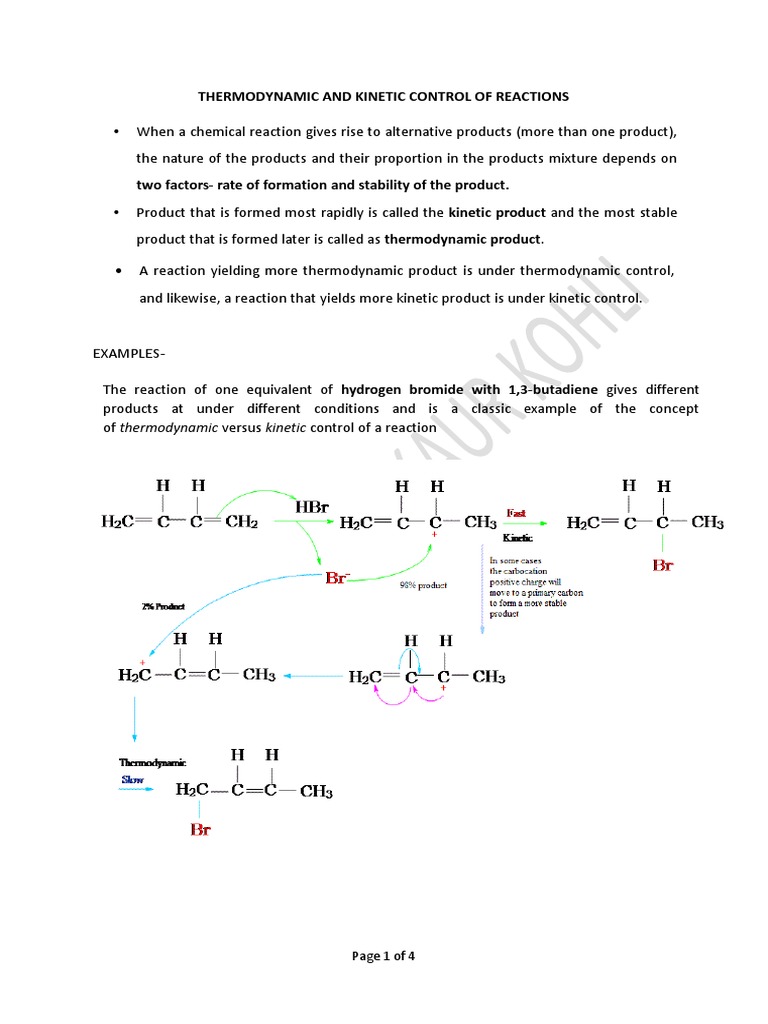 Kinetic vs Thermodynamic Control in Reactions | PDF | Chemical ...