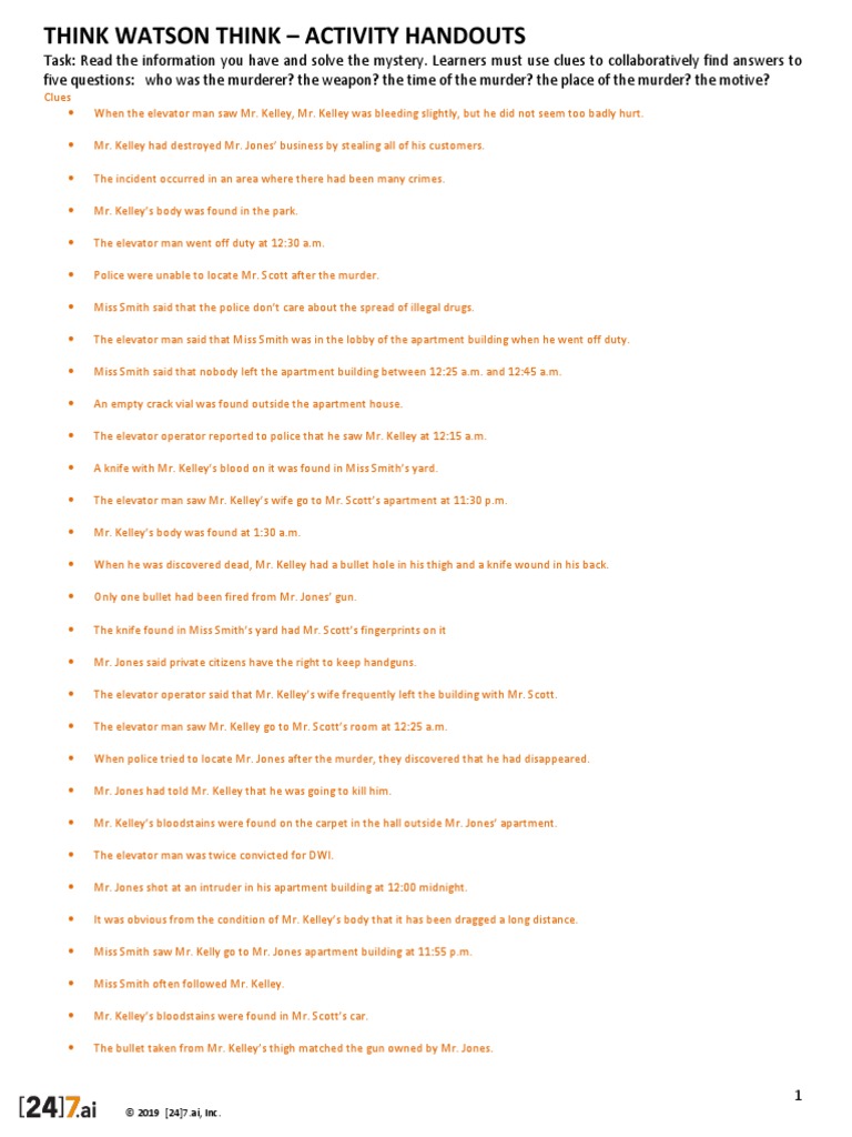 Think Watson Think - Activity Handouts: © 2019 (24) 7.ai, Inc | PDF ...
