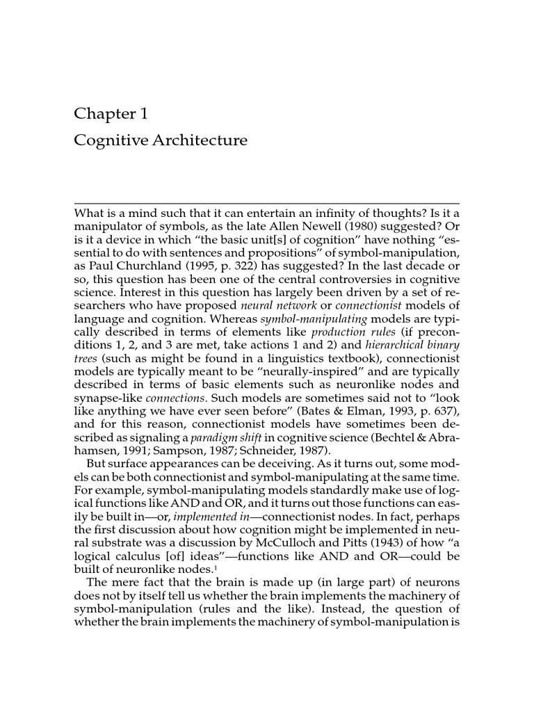 Connectionism vs. Symbol-Manipulation | PDF | Cognition | Computational ...