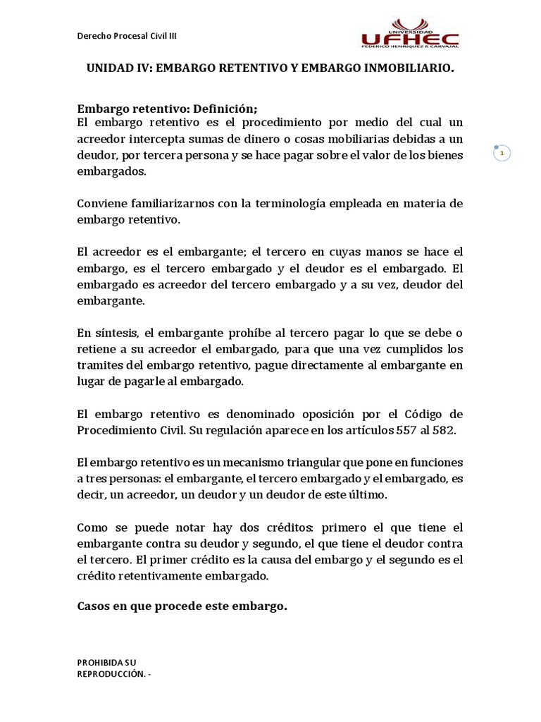 Embargo Retentivo y Embargo Inmobiliario | PDF | Pagos | Demanda judicial