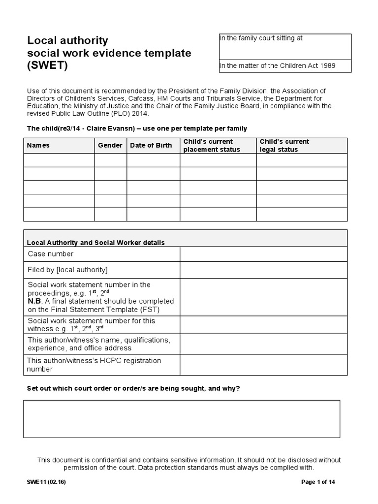 Local Authority Social Work Evidence Template (SWET) : N.B. A Final ...