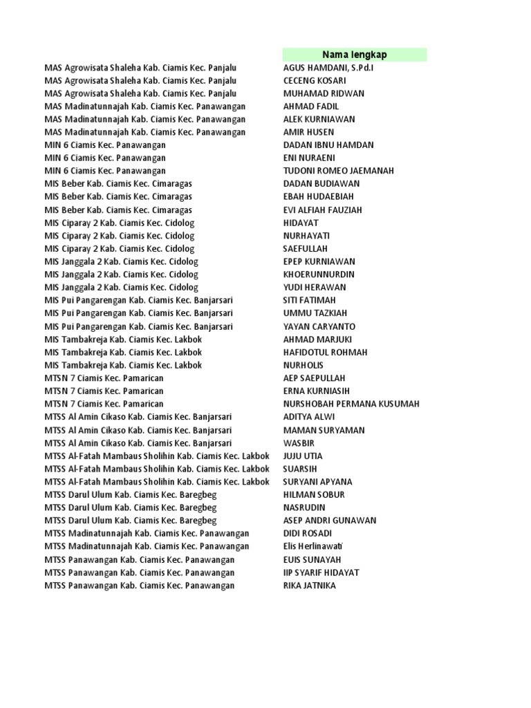 Format Data Tambahan Kab Ciamis TIK - DODO | PDF