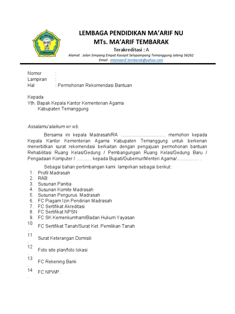 Contoh Surat Permohonan Rekom | PDF