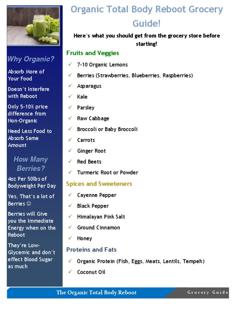 Organic Total Body Reboot 2 Grocery Guide | PDF