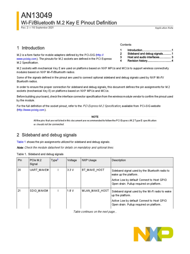 Wi-Fi/Bluetooth M.2 Key E Pinout Definition: Rev. 2 - 16 September 2021 ...