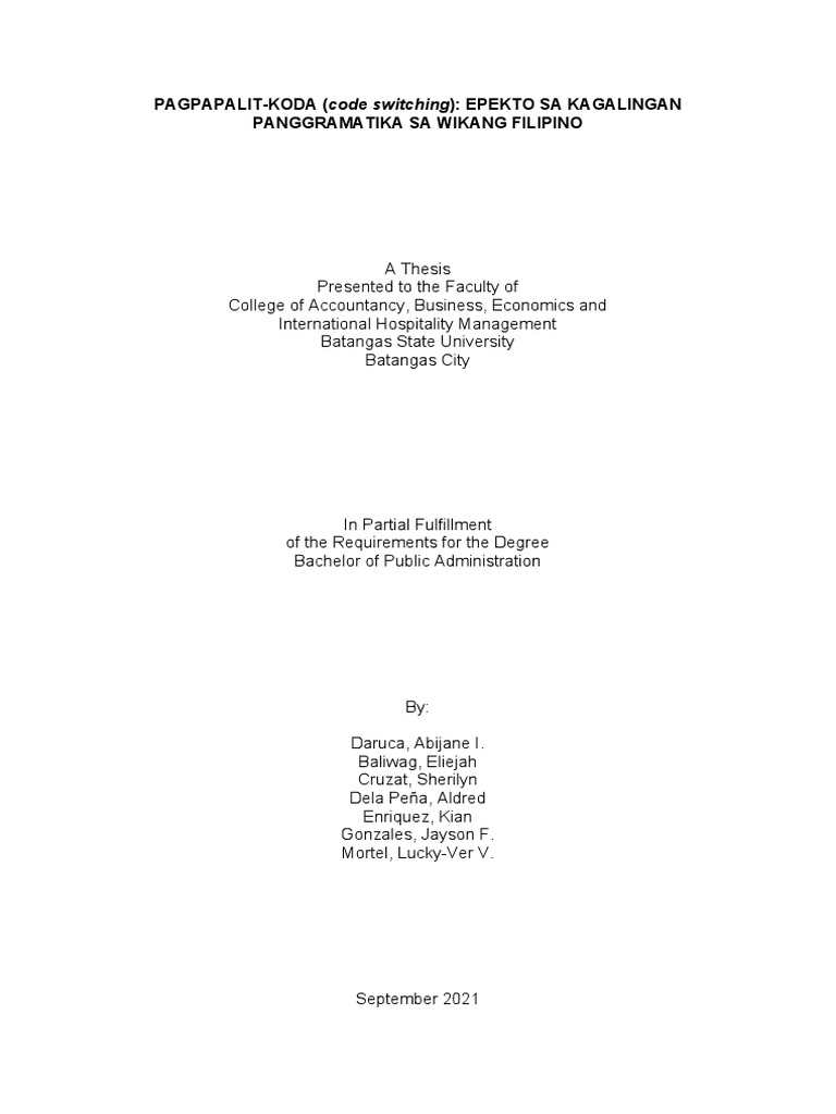 The Effect of Code Switching on Grammatical Proficiency in the Filipino ...