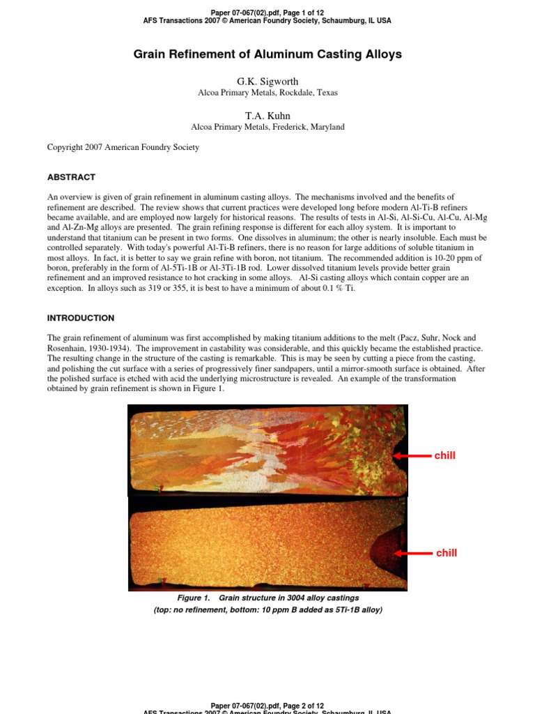 Grain Refinement of Aluminium | PDF | Titanium | Casting (Metalworking)