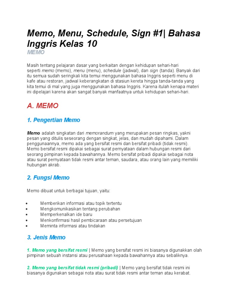 Panduan Lengkap Memo Kelas 10 | PDF