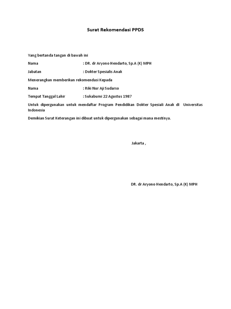 Surat Rekomendasi PPDS | PDF