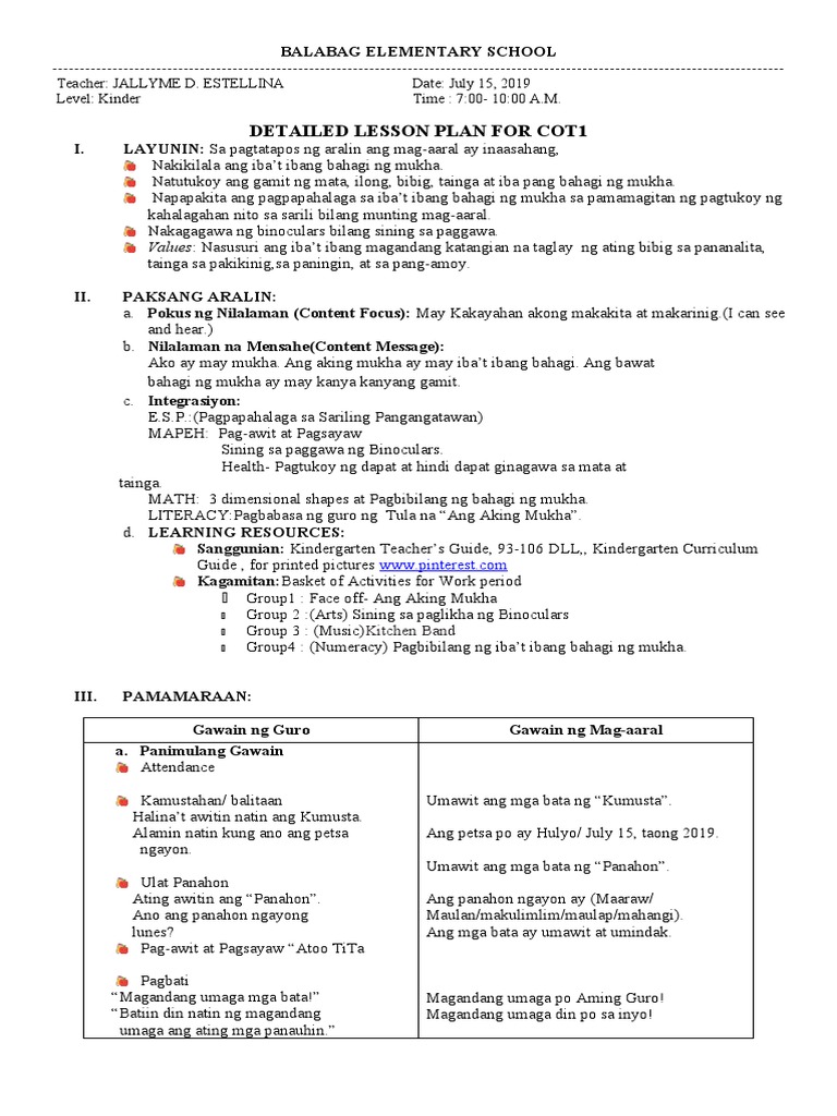 Cot Kinder Week 7 | PDF