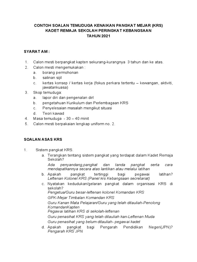 Soalan Temuduga Mejar | PDF