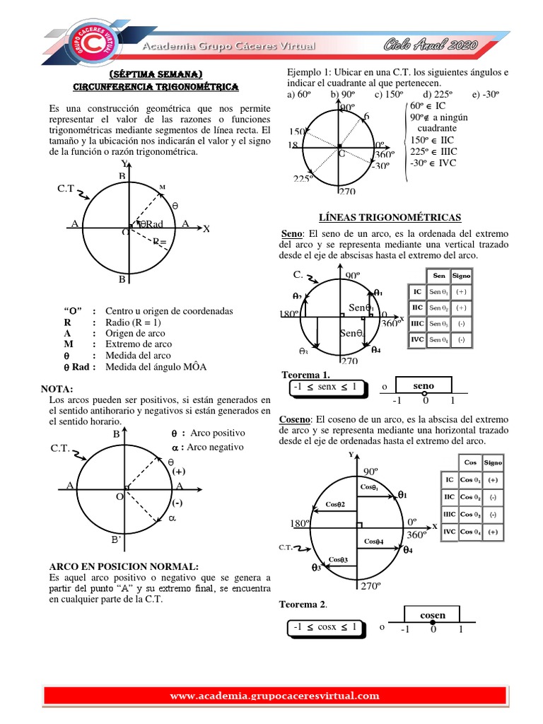 Circunferencia Trigonométrica y Funciones | PDF | Trigonometría ...