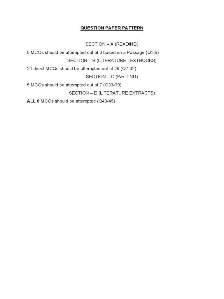 Class 12 Hy English QP Pattern | PDF