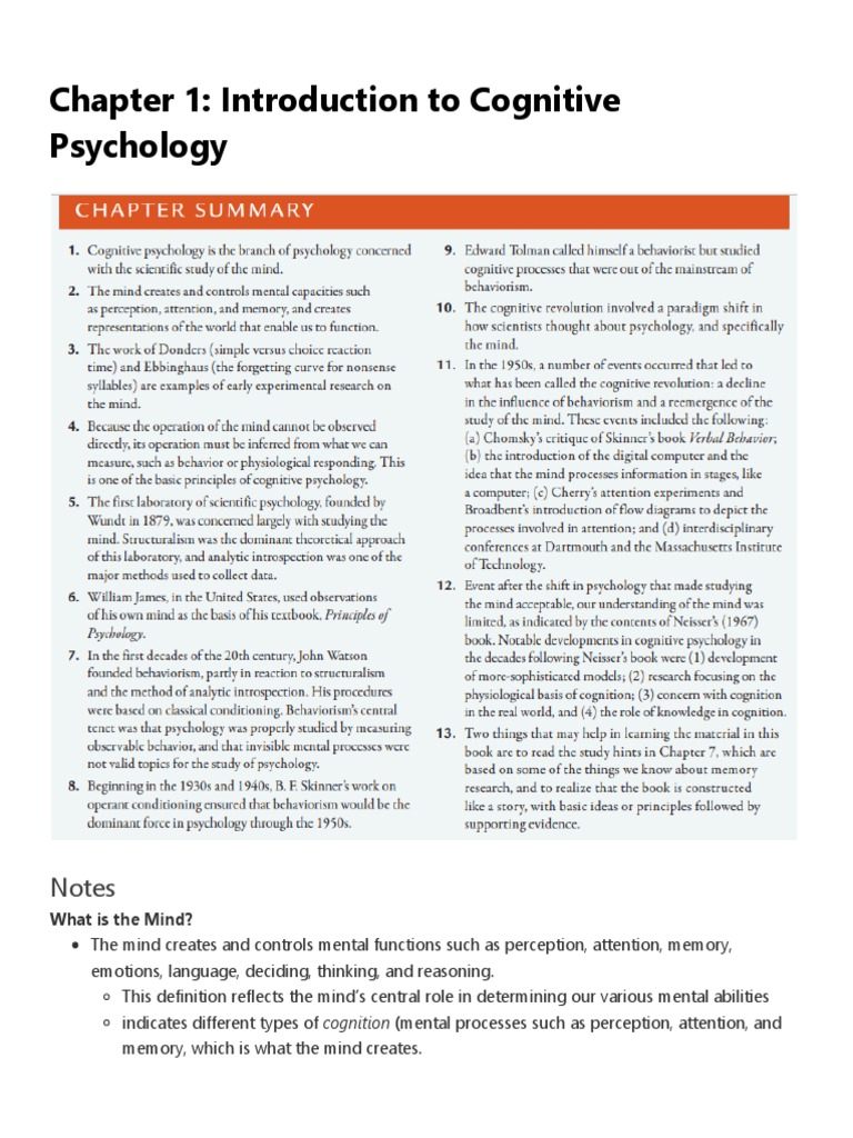 Chapter 1 Introduction To Cognitive Psychology | PDF | Cognition | Mind