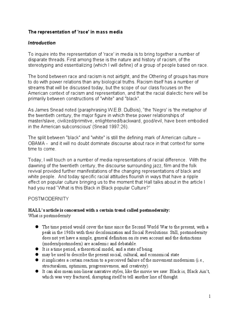 The Representation of 'Race' in Mass Media | Download Free PDF | Race ...