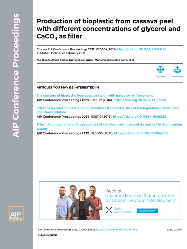 Production of Bioplastic From Cassava Peel With Different ...