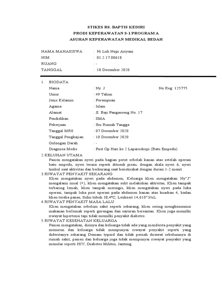 Askep Post Operatif (Batu Empedu) | PDF