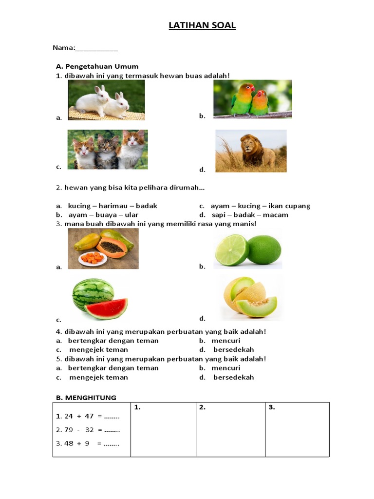 Latihan Soal TK B | PDF