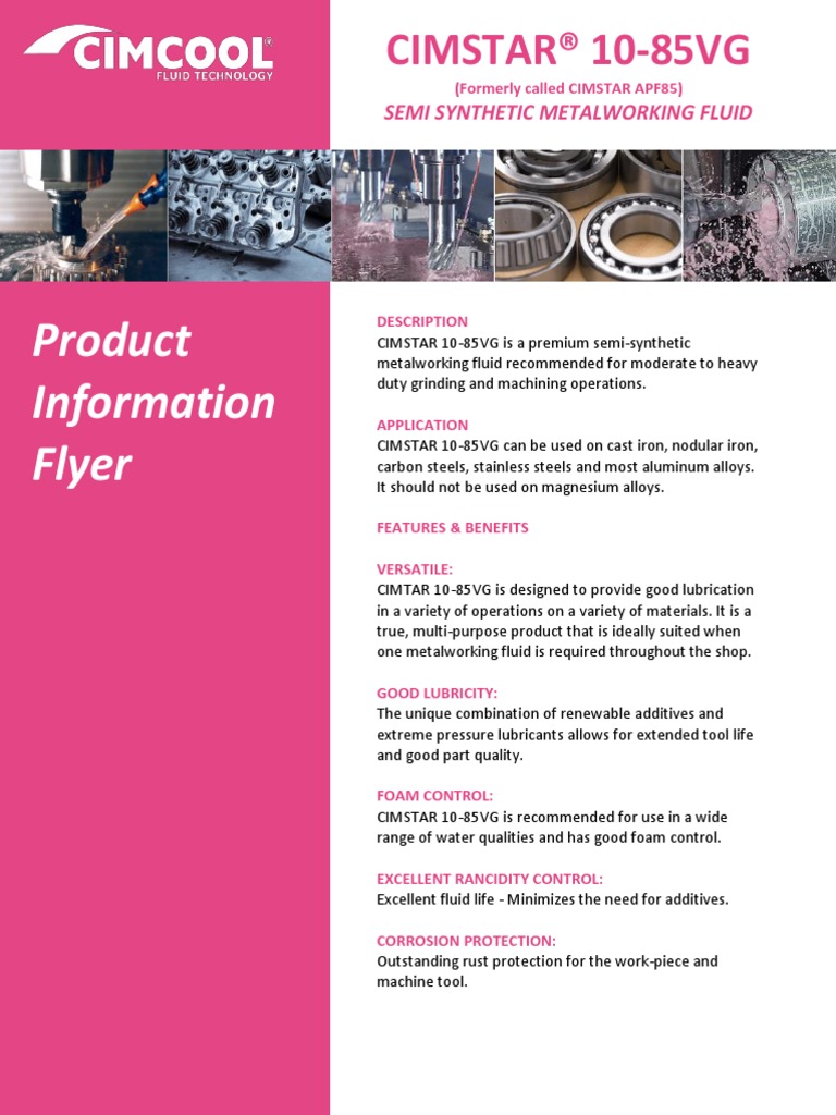 Product Information Flyer: CIMSTAR® 10-85VG | PDF | Metalworking | Water