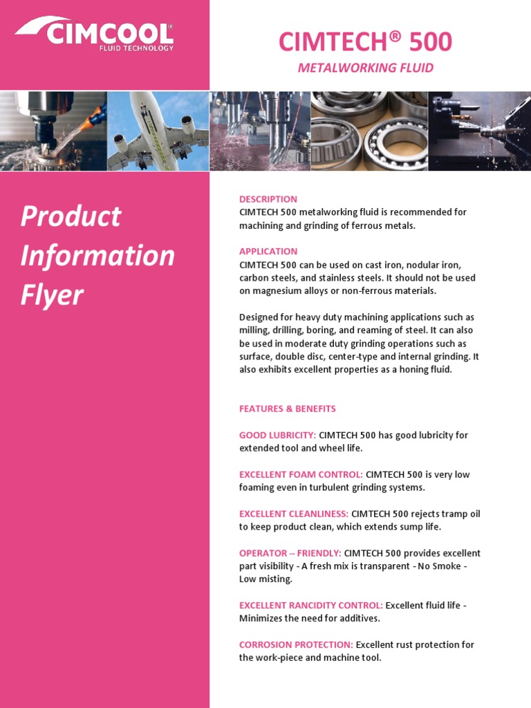 Product Information Flyer: CIMTECH® 500 | PDF | Metalworking | Grinding ...