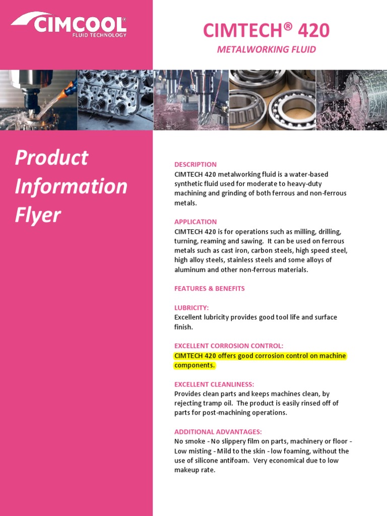 Product Information Flyer: CIMTECH® 420 | PDF | Metalworking | Steel