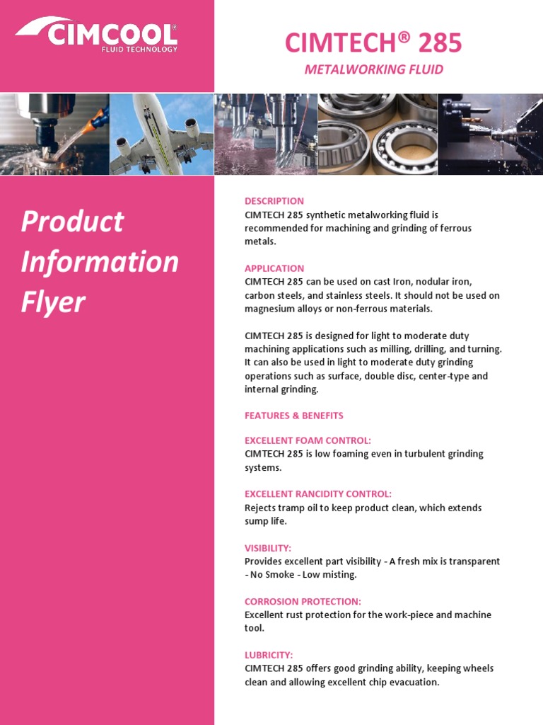 Product Information Flyer: CIMTECH® 285 | PDF | Grinding (Abrasive ...