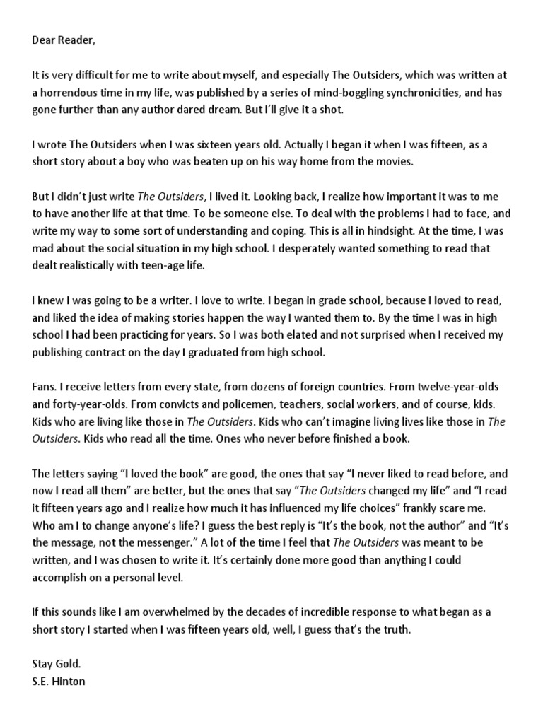 Letter To Readers - The Outsiders | PDF